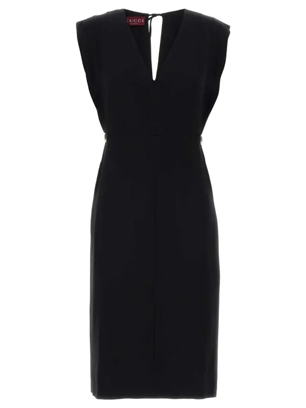 Gucci Sculpted Crepe V-neck Dress - Black