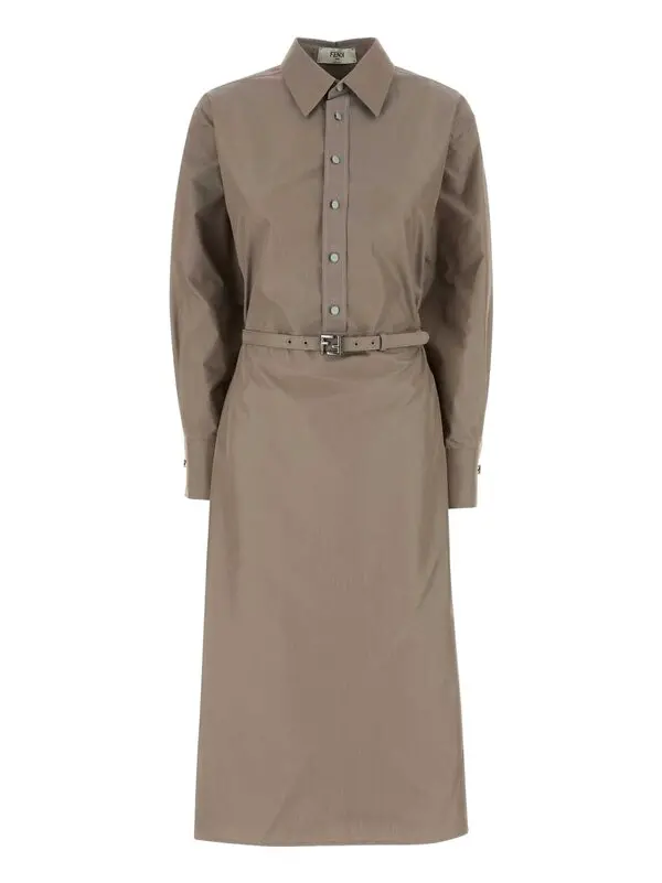 Fendi Cappuccino Poplin Shirt Dress With Belt - Beige O Tan