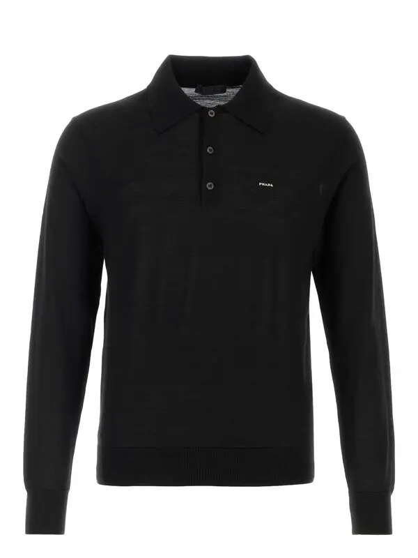 Prada Virgin Wool Polo Shirt - Black