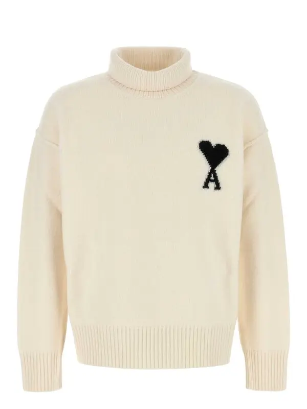 AMI Paris Virgin Wool Crew Neck Sweater - White