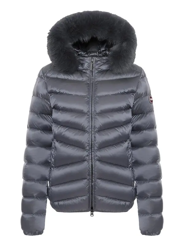 COLMAR Hooded Down Puffer Jacket With Faux Fur Trim - Dark Steel