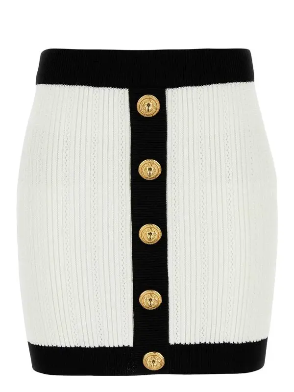 Balmain Viscose Blend Mini Skirt With Button Detailing - White