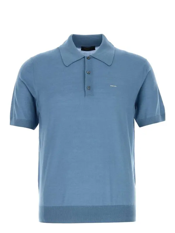 Prada 100% Virgin Wool Polo Shirt - Light Blue