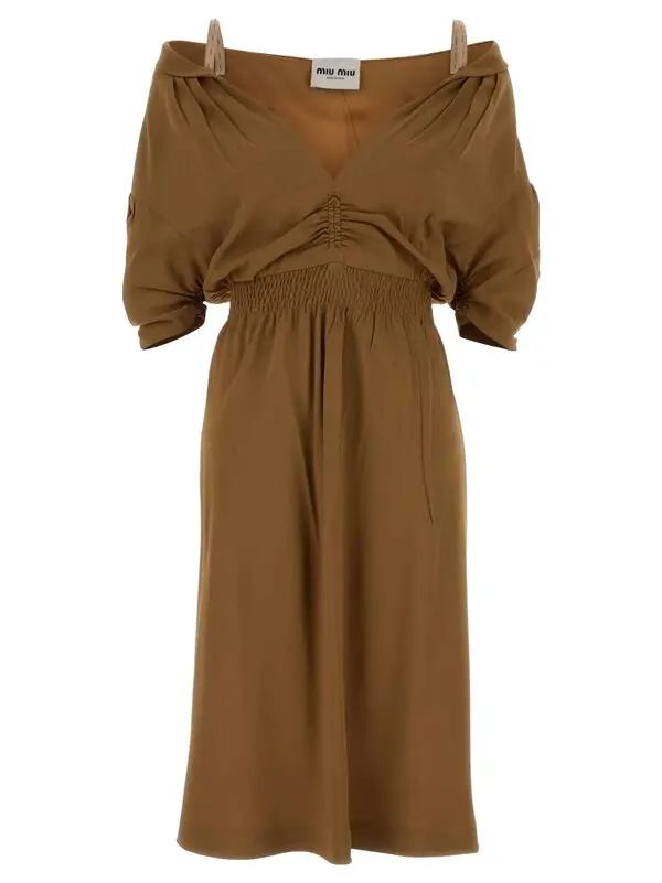 Miu Miu Crepe Mini Dress - Camel