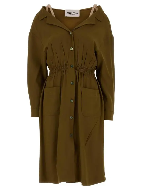 Miu Miu Sable Texture Button-up Mini Dress - Green