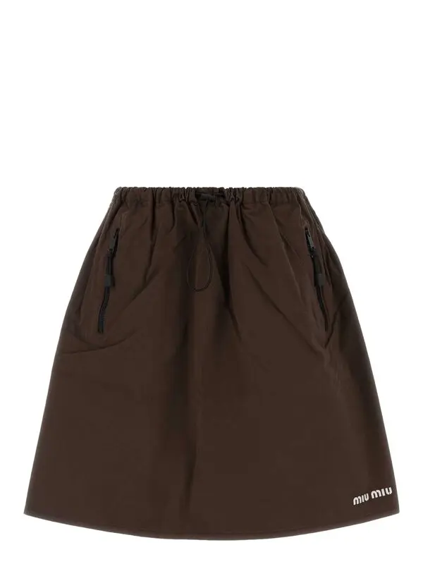 Miu Miu Gabardine Mini Skirt With Belted Waist - Brown