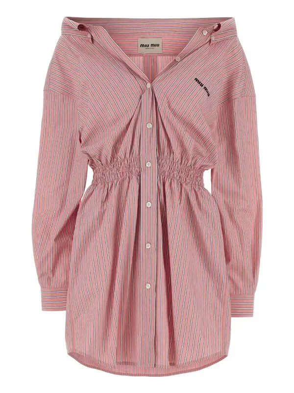 Miu Miu Embroidered Striped Cotton Poplin Shirt Dress - Stripped