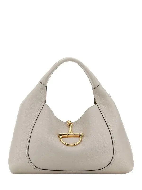 Gucci Large Leather Shoulder Handbag With Gold-tone Hardware - Grey