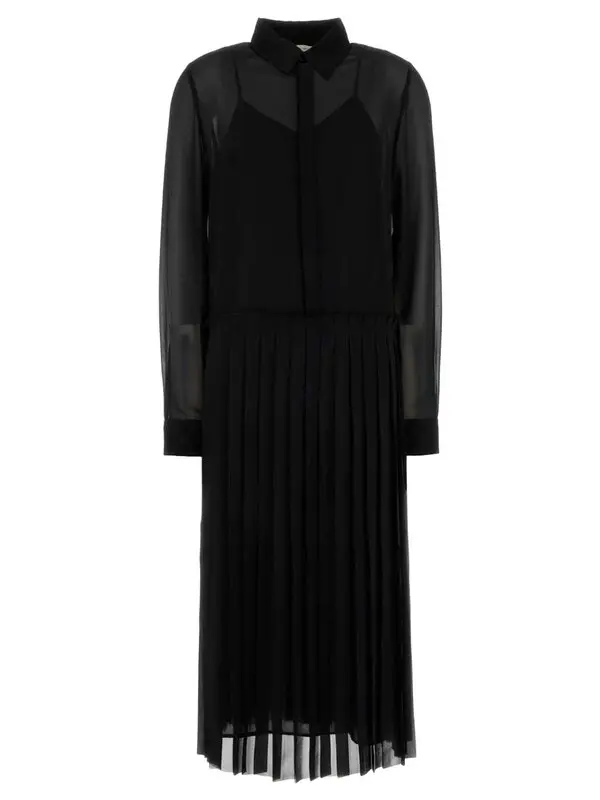 AMI Paris Polyester Shirt Dress With Pleated Skirt - Black