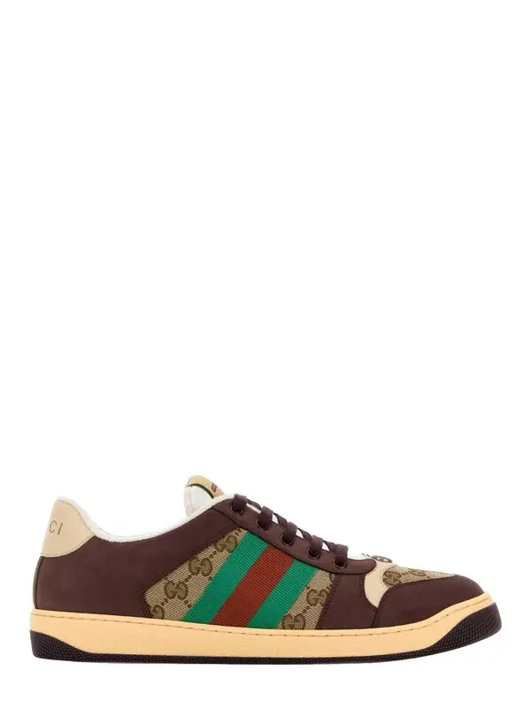 Gucci Gg Canvas And Leather Low Top Sneakers - Multicoloured