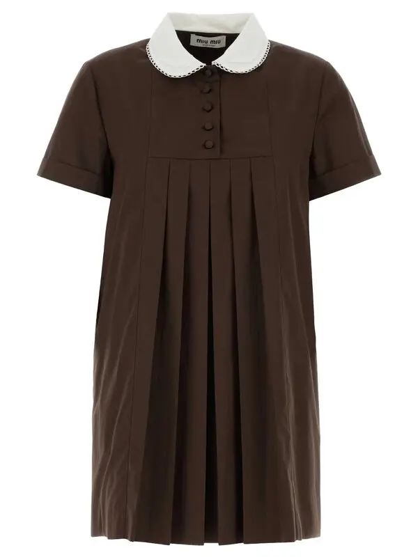 Miu Miu Cotton Poplin Mini Dress - Brown