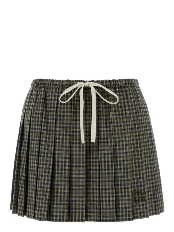 Miu Miu Embroidered Plaid Pleated Mini Skirt - Checked