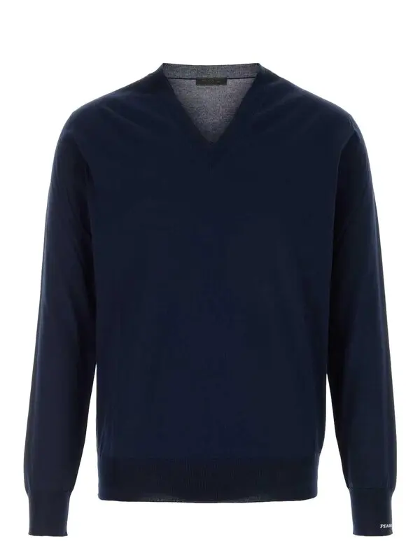 Prada Cotton Knit V-neck Sweater - Blue