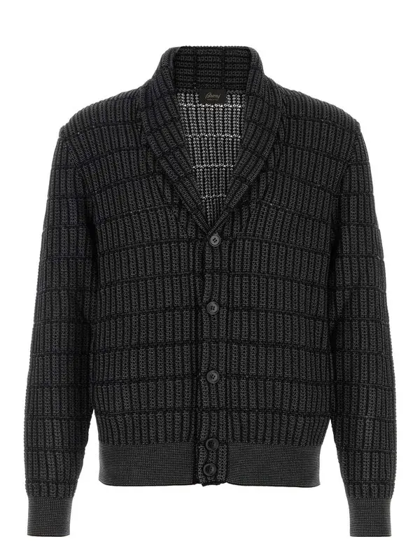 Brioni Embroidered Cotton-linen Shawl Collar Cardigan - Printed