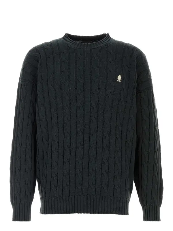 Prada Slate Cable Knit Crewneck Sweater - Black