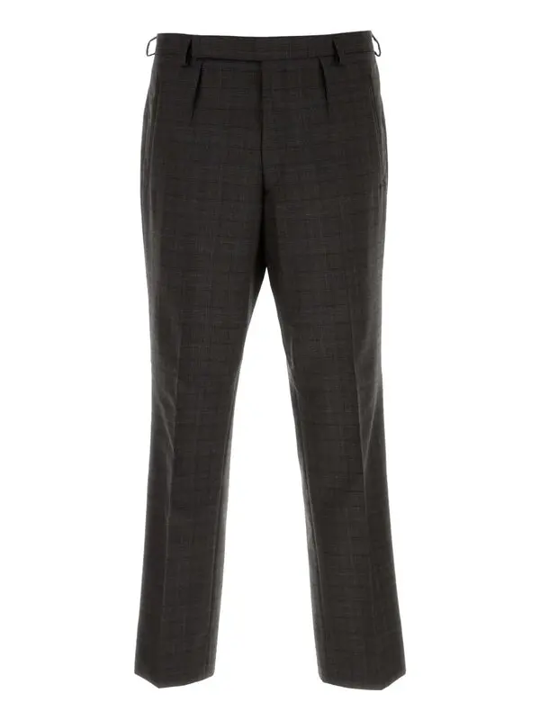 Prada Embroidered Glencheck Virgin Wool Tailored Trousers - Checked
