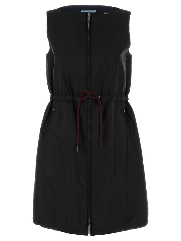 Prada Re-nylon Mini Dress With Drawstring Waist - Black