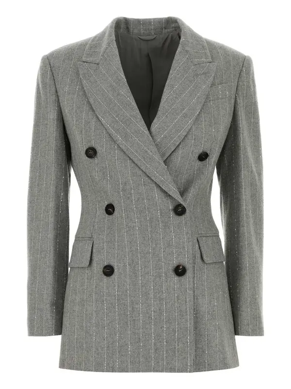 Brunello Cucinelli Double-breasted Striped Wool-blend Blazer - Stripped