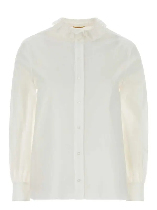 Saint Laurent Poplin Button-up Shirt With Lace Collar - White