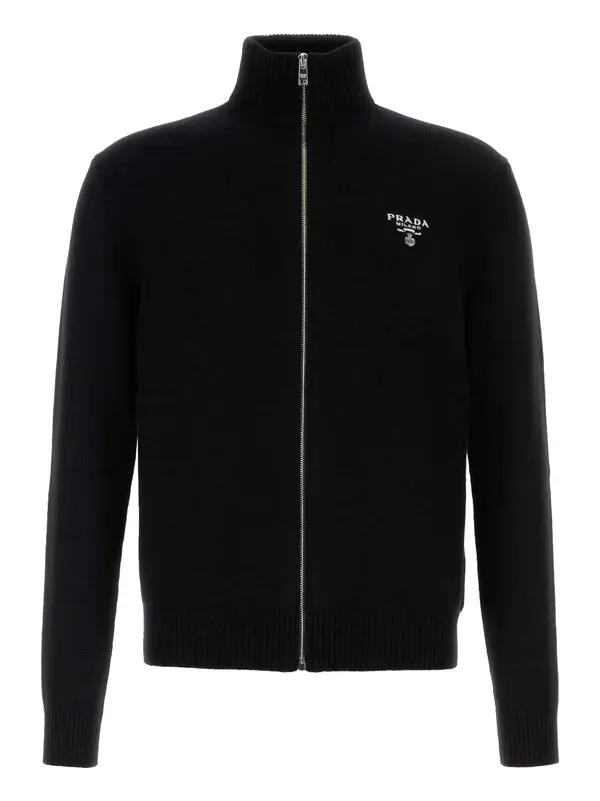 Prada 100% Cashmere Zip-up Cardigan - Black
