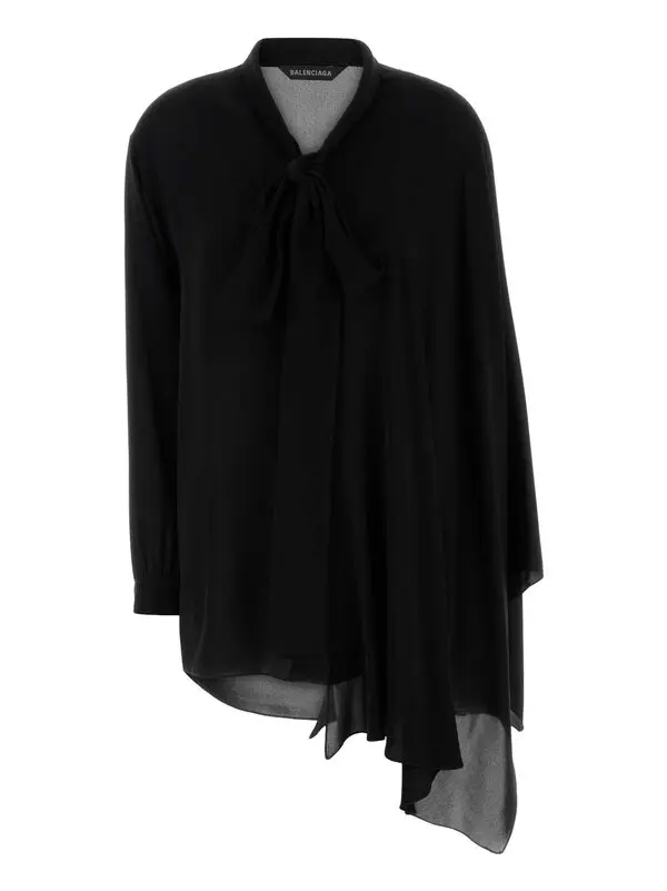 Balenciaga Georgette Blouse With Tie Detail - Black
