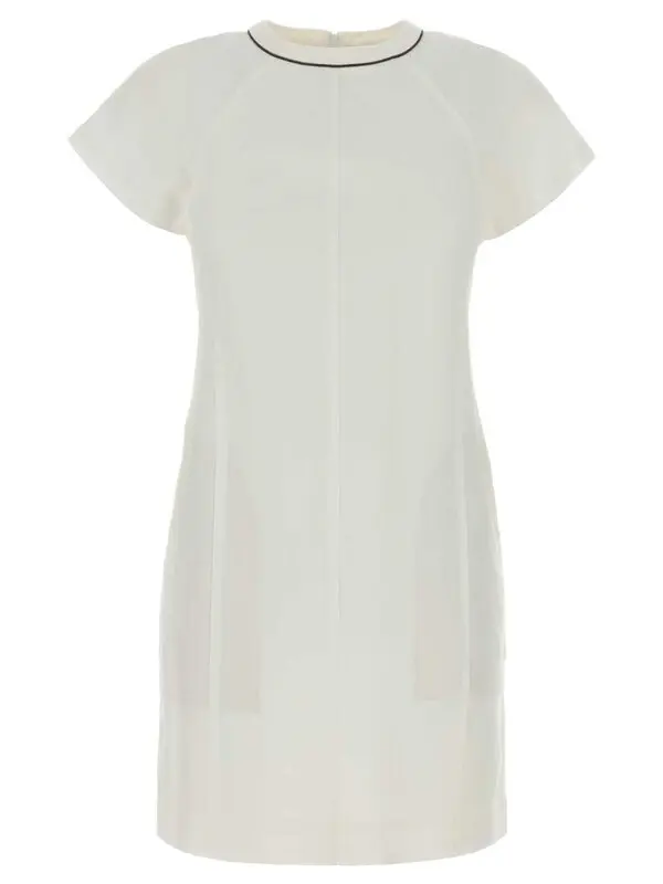 Brunello Cucinelli Viscose-linen Mini Dress With Contrast Piping - White