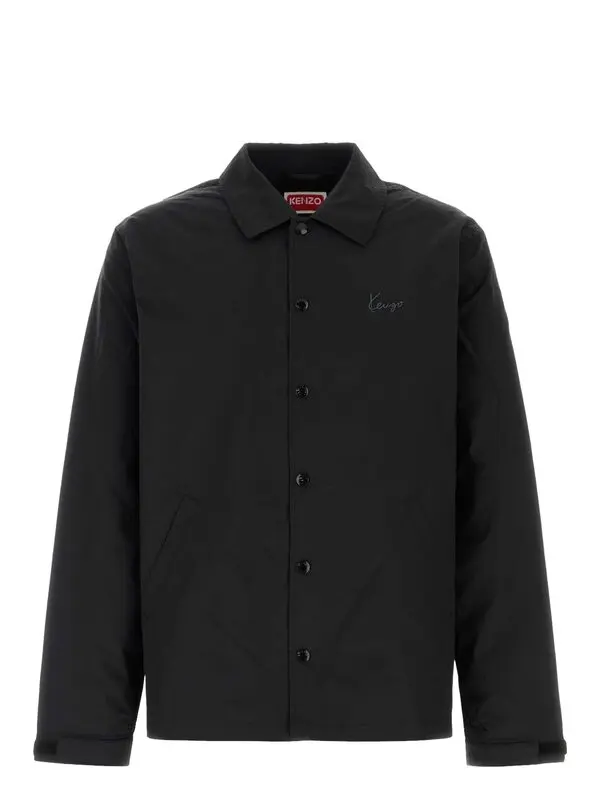 Kenzo Cotton Blend Utility Jacket With Logo - Black