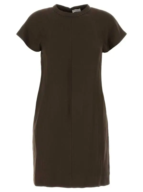 Brunello Cucinelli Viscose-blend Midi Dress With Linen Lining - Brown