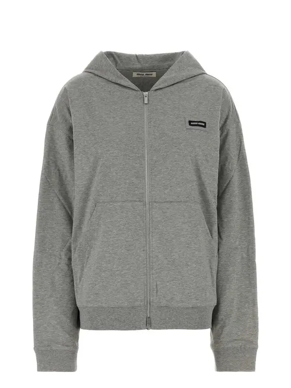 Miu Miu Cotton Zip-up Hoodie - Grey