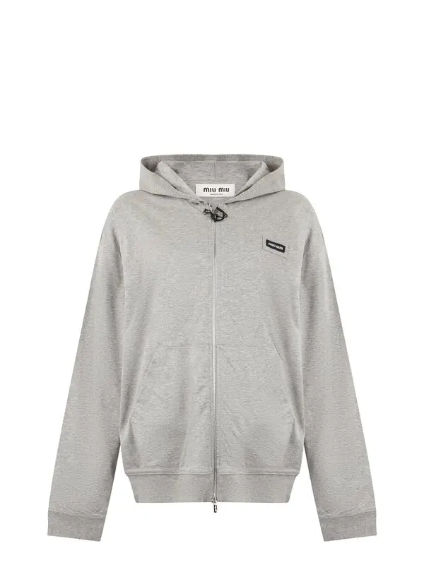 Miu Miu Cotton Zip-up Hoodie - Grey