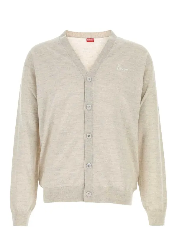 Kenzo Light Wool Cardigan With Embroidered Logo - Grey