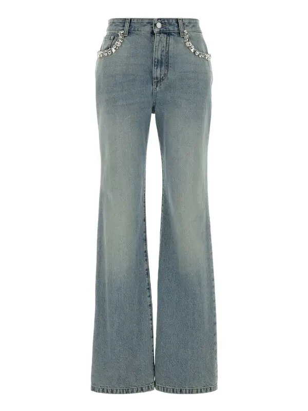 Alexander McQueen Embellished Wide Leg Jeans - Blue