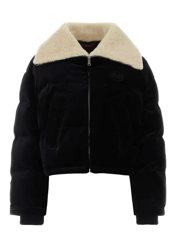 Gucci Velvet Padded Zip-up Jacket With Borg Collar - Black