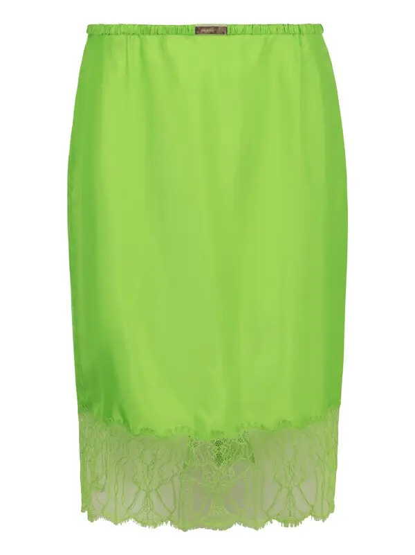 Gucci Fluo Satin Midi Skirt With Lace Trim - Green