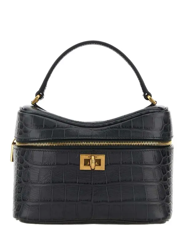 Balenciaga No Brand-denim- Leather Rodeo Handbag With Antiqued Golden Metal, 18 Cm - Blue