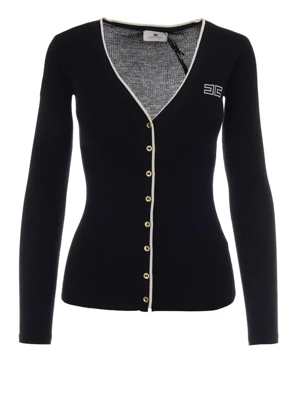 Elisabetta Franchi Fitted Ribbed V-neck Cardigan - Nero/burro