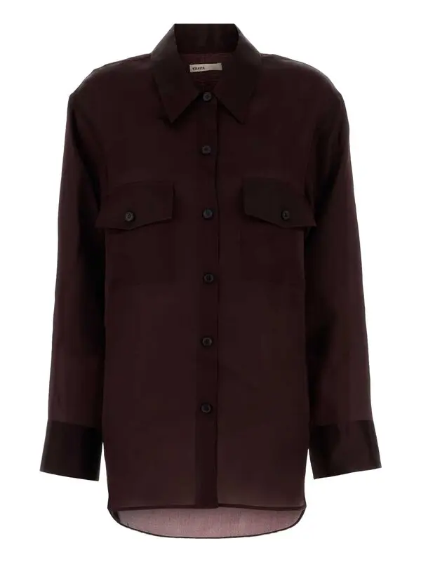 Khaite Matteo Silk Shirt With Classic Collar And Pocket Detail - Purple