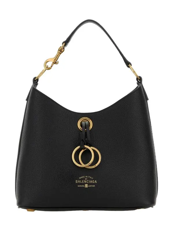 Balenciaga Carrie Handbag Mini Leather Antiqued Gold-tone Hardware - Black