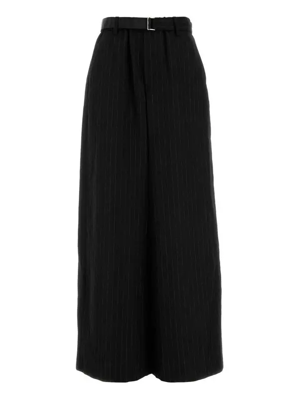 Sacai Embroidered Wool Wide-leg Pinstriped Pants - Stripped