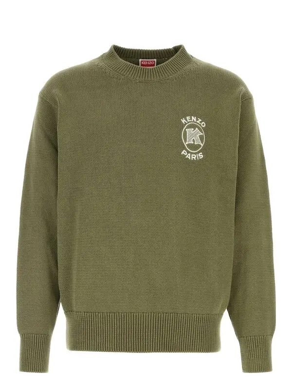 Kenzo K" Logo Crewneck Cotton Sweater - Green