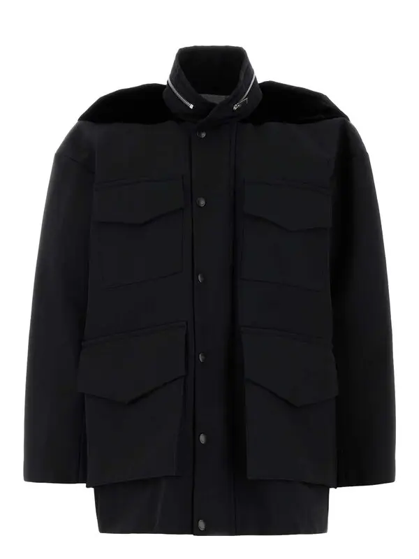 Sacai Oversize Grosgrain Jacket With Velvet Yoke - Black