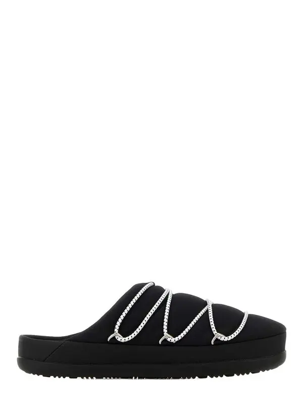 Moon Boot Fabric Slip-on Slippers With Drawstring Detailing - Black