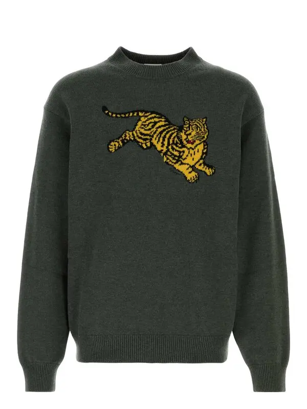 Kenzo Tiger Intarsia Wool-cotton Knit Sweater - Green
