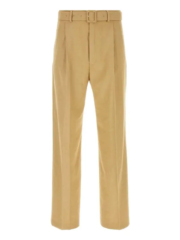 Dries Van Noten Tailored Viscose-blend Trousers With Belt - Camel