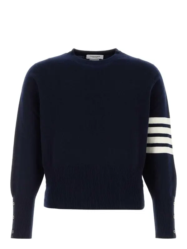 Thom Browne Navy Cashmere Sweater With Signature Striping - Blue