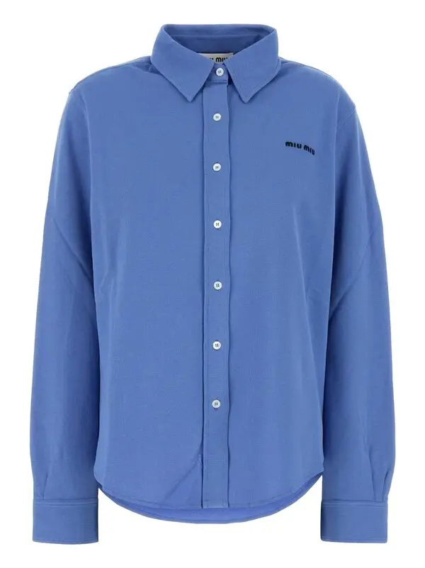 Miu Miu Cotton Pique Button-up Shirt - Light Blue