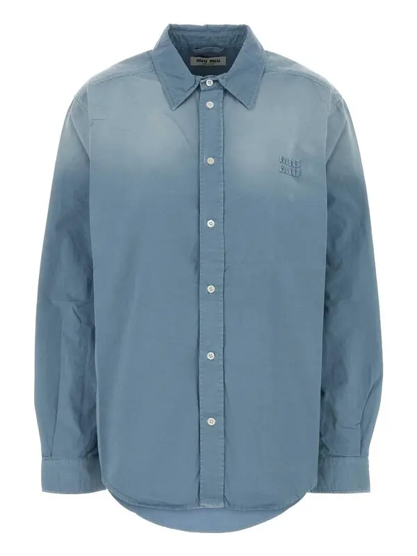 Miu Miu Oversize Cotton Twill Shirt - Light Blue