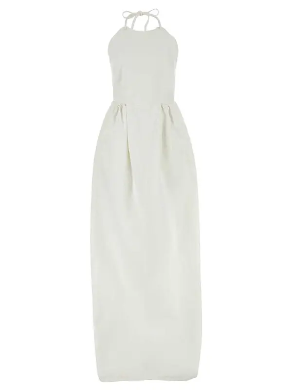 Max Mara Europa Denim Halterneck Maxi Dress - White