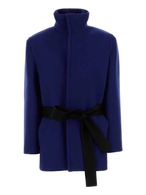 Saint Laurent Virgin Wool Belted Jacket - Blue