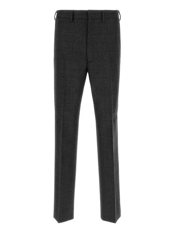 Prada Embroidered Wool Plaid Trousers - Checked